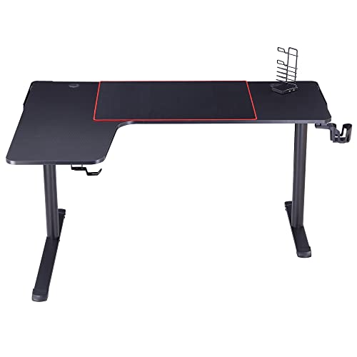ioHOMES Kindira Modern Steel 65 in. L-Shaped Gaming Desk with USB Ports, PC Mouse Pad and Rotatable Cup-Holder for Home Office, Classroom, Study Room, Black