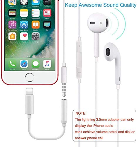 2Pack Lightning to 3.5mm Female Headphone Jack Adapter, [Apple MFi Certified] Lightning to Aux Audio Dongle Cable Cord iPhone 3.5mm Headphones/Earphones Jack for iPhone 12/12 Pro/11/X XR XS 8 7 iPad
