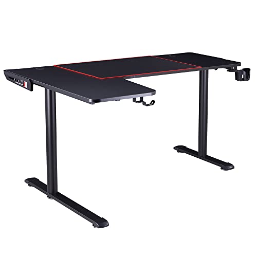 ioHOMES Kindira Modern Steel 65 in. L-Shaped Gaming Desk with USB Ports, PC Mouse Pad and Rotatable Cup-Holder for Home Office, Classroom, Study Room, Black