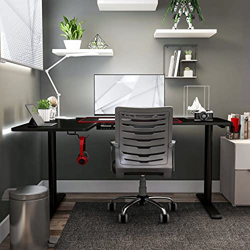 ioHOMES Kindira Modern Steel 65 in. L-Shaped Gaming Desk with USB Ports, PC Mouse Pad and Rotatable Cup-Holder for Home Office, Classroom, Study Room, Black