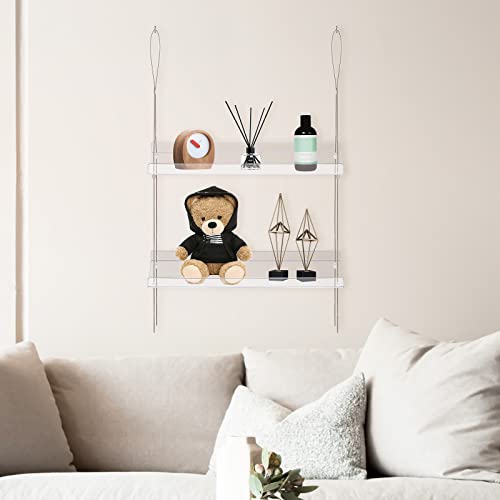 Sumerflos Acrylic Hanging Floating Shelves, 2Tier Clear Indoor Wall Window Storage Rack, Height Adjustable Display Floating Shelves for Home, Kitchen, Bedroom, Bathroom