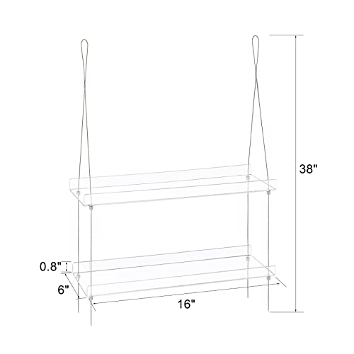 Sumerflos Acrylic Hanging Floating Shelves, 2Tier Clear Indoor Wall Window Storage Rack, Height Adjustable Display Floating Shelves for Home, Kitchen, Bedroom, Bathroom