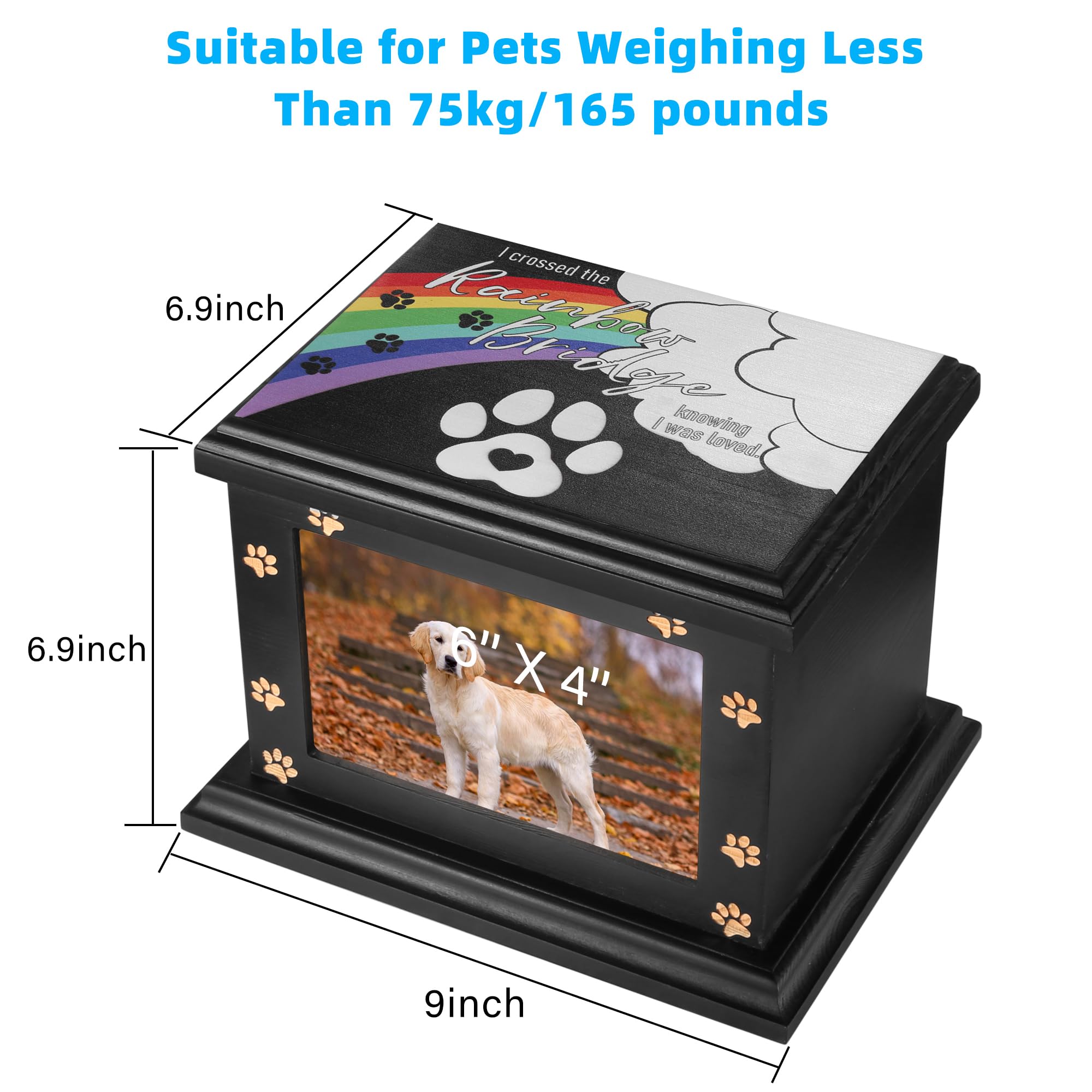 Large Wooden Funeral Pets Memorial Urns with Photo Frame, Ashes Keepsake Memory Box for Loss Pets, Casket Burial Urn
