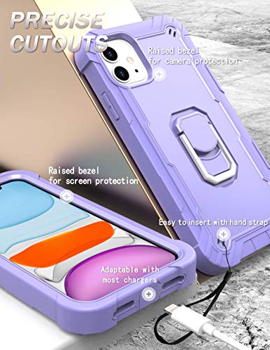 Hitaoyou iPhone 12 Case, iPhone 12 Pro Cases, Heavy Duty 3 in 1 Full Body Rugged Shockproof Hybrid Hard PC Soft Rubber Bumper Drop Protective Girls Women Phone Cases for iPhone 12/12 Pro,Purple