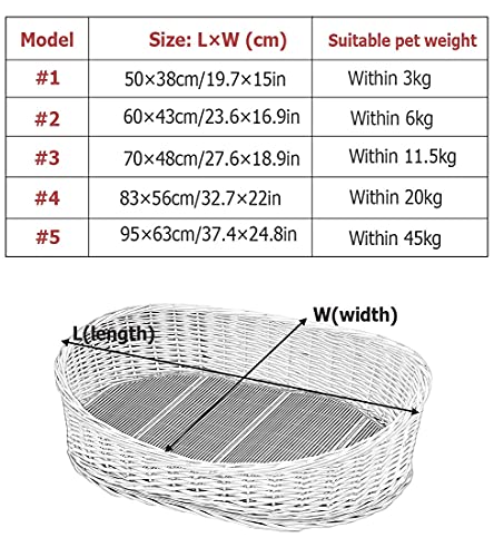 ZJMK Wicker Dog Cat Bed with Cushion & Bamboo Mat, Small Medium Dogs Cats Basket Washable Wicker Nest, Various Size (Size : #1(50×38cm/19.7×15in))