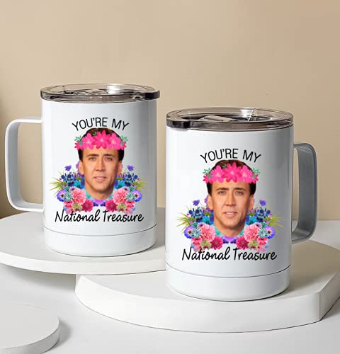 Nicolas Mug Stainless Steel Coffee Mug Nicolas Cage Themed You're My National Treasure Coffee Cup Travel Mug for Women Men Personalized Gift for Mom Dad 11 Ounce