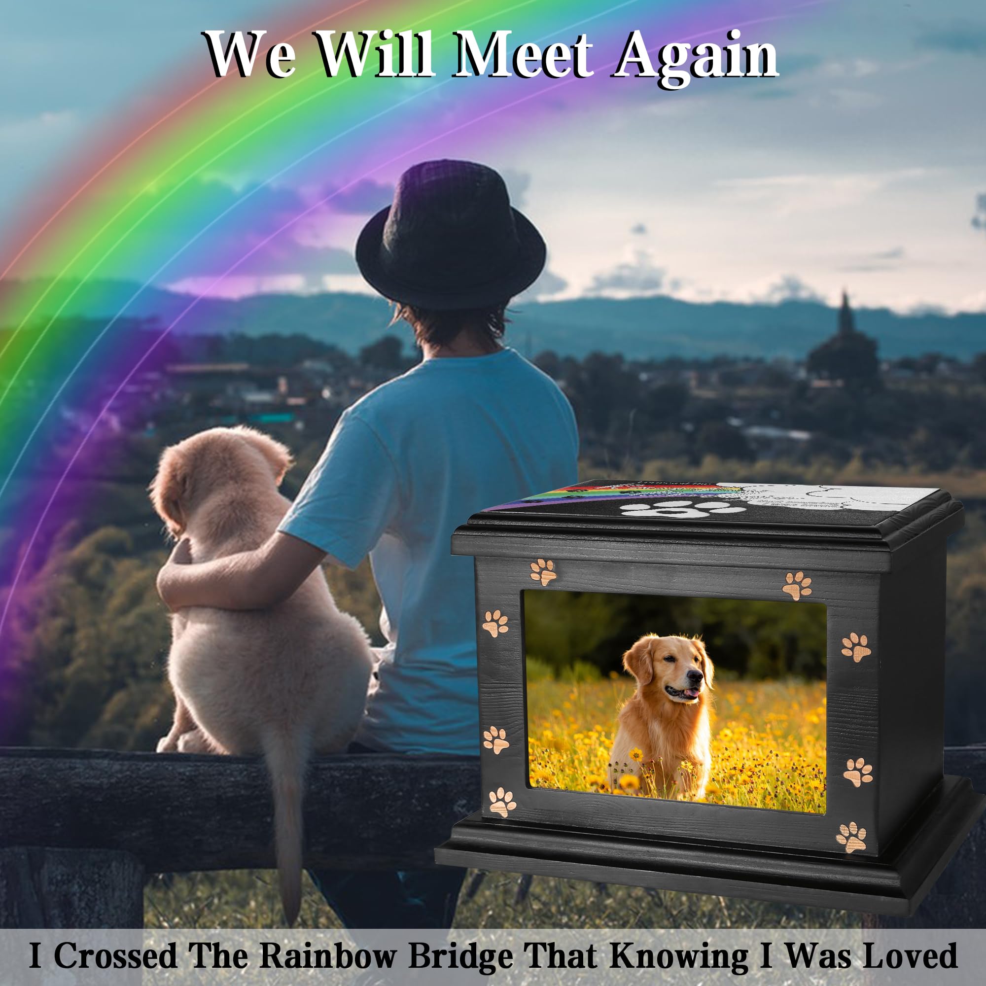Large Wooden Funeral Pets Memorial Urns with Photo Frame, Ashes Keepsake Memory Box for Loss Pets, Casket Burial Urn