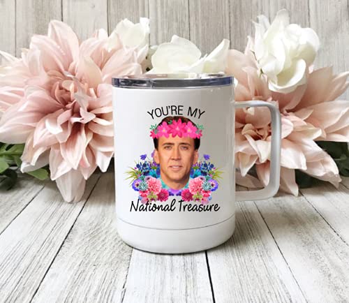 Nicolas Mug Stainless Steel Coffee Mug Nicolas Cage Themed You're My National Treasure Coffee Cup Travel Mug for Women Men Personalized Gift for Mom Dad 11 Ounce