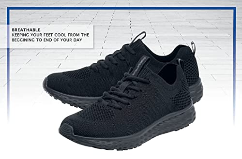 Shoes for Crews Everlight, Women's Non Slip, Breathable, Lace Up, Lightweight Work Shoes, Black, Size 10 Wide