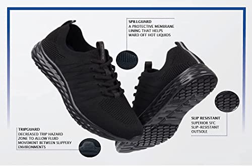 Shoes for Crews Everlight, Women's Non Slip, Breathable, Lace Up, Lightweight Work Shoes, Black, Size 10 Wide