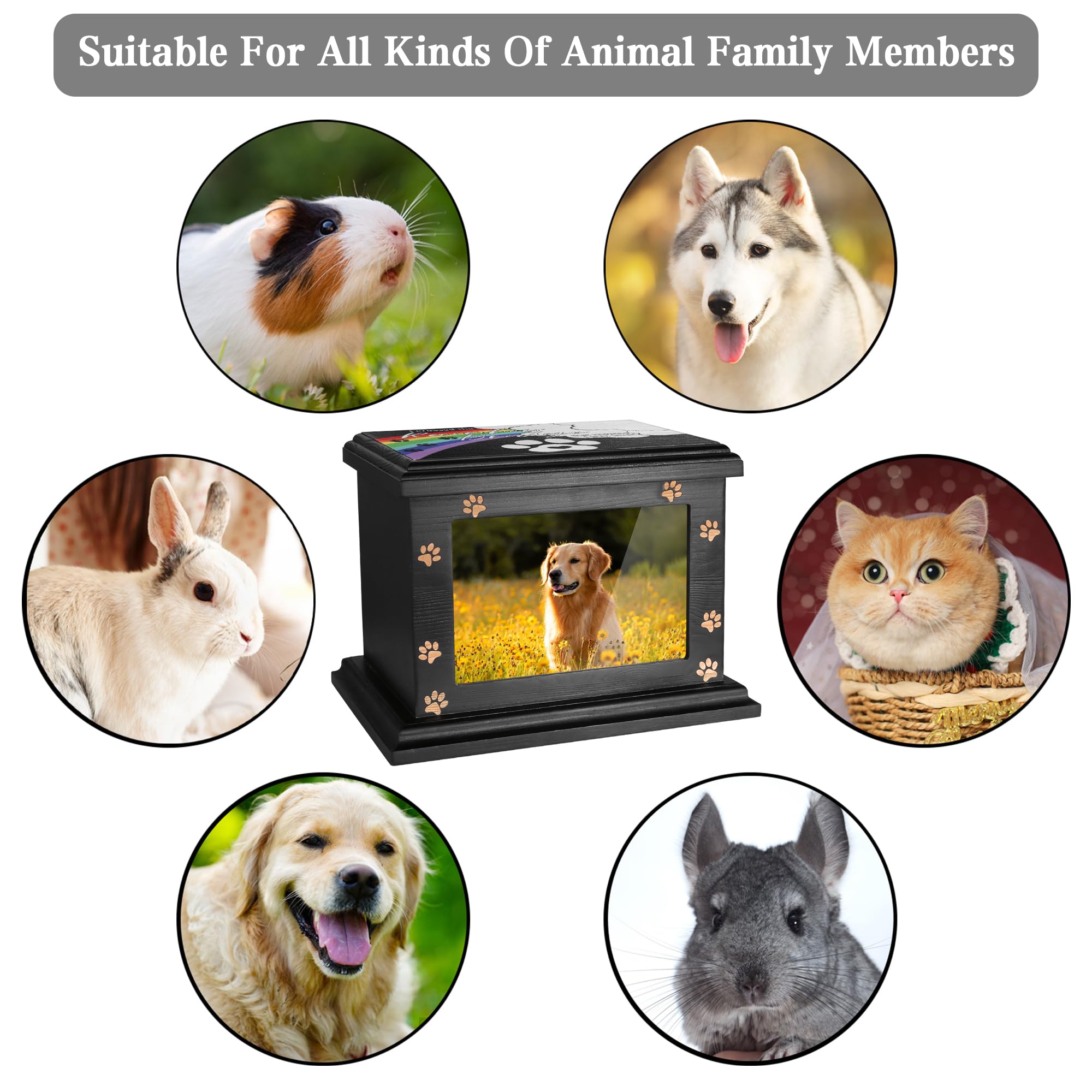 Large Wooden Funeral Pets Memorial Urns with Photo Frame, Ashes Keepsake Memory Box for Loss Pets, Casket Burial Urn