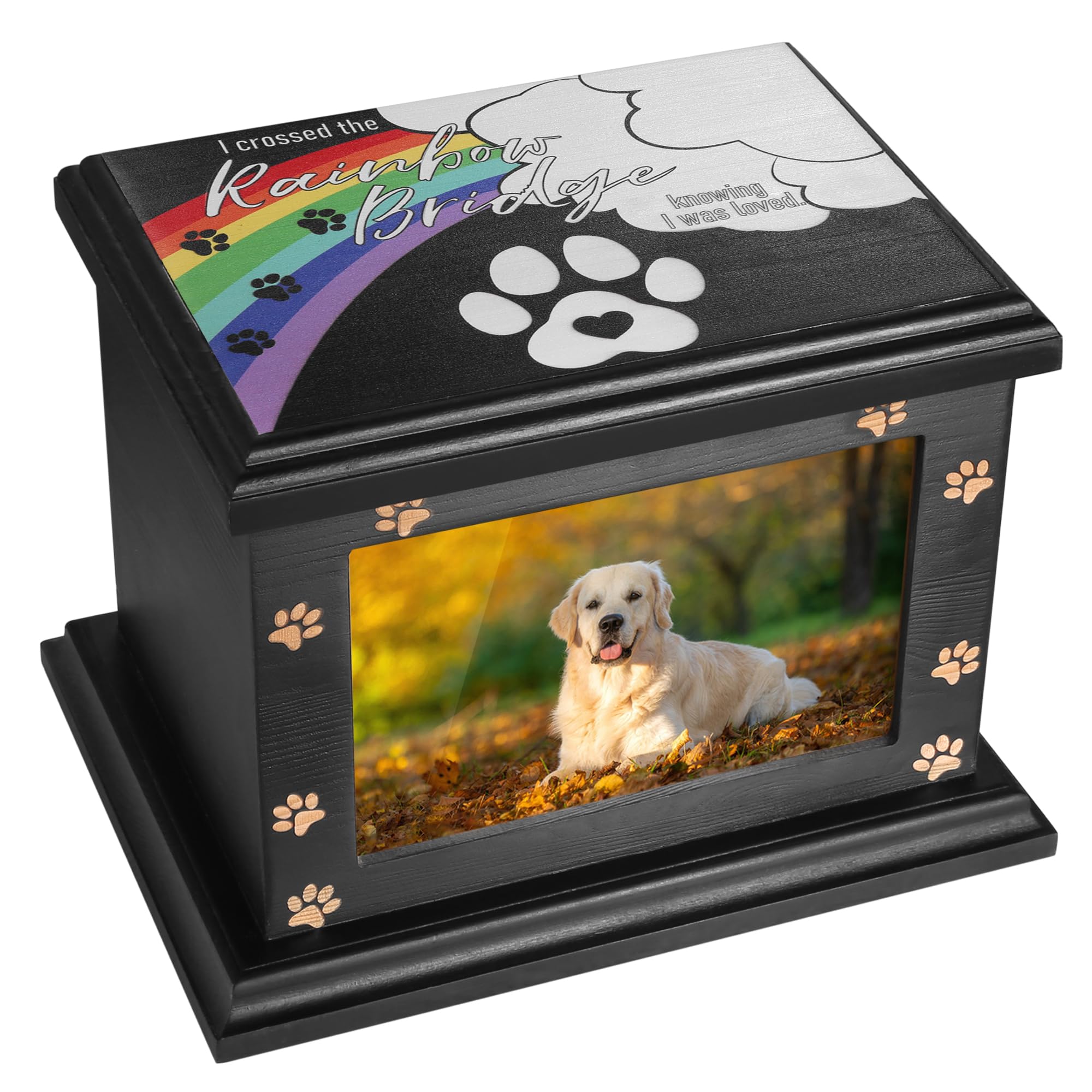 Large Wooden Funeral Pets Memorial Urns with Photo Frame, Ashes Keepsake Memory Box for Loss Pets, Casket Burial Urn
