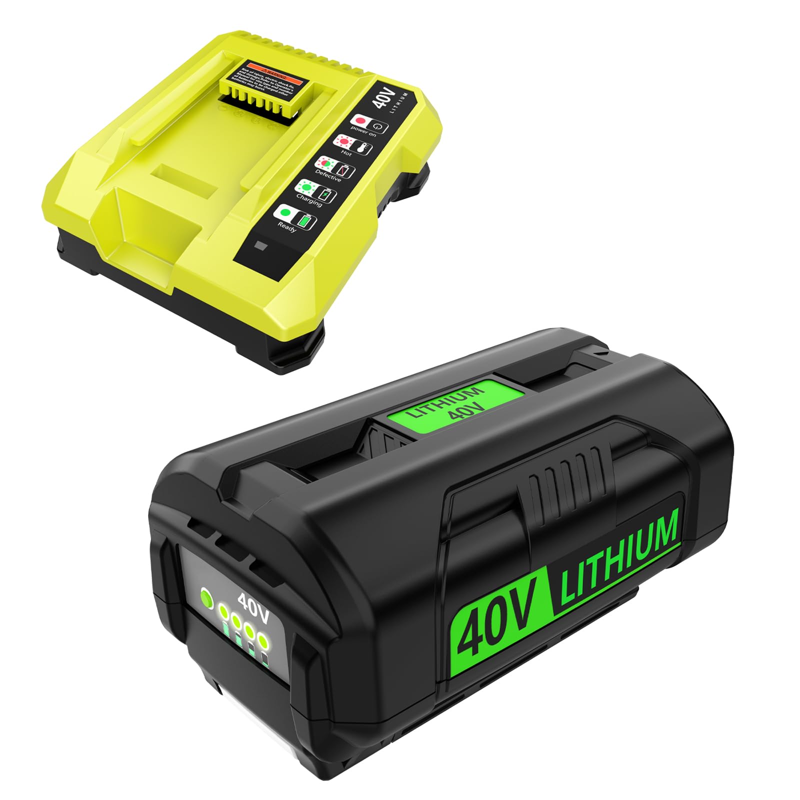Homesuit 40V Battery Replacement for Ryobi 40V Battery and 40V Battery Charger Combo, Compatible with Ryobi 40 Volt Lithium Battery 6.5Ah OP4026 OP40601 OP4050A OP4040 OP4030 OP4050 OP4015 OP40201