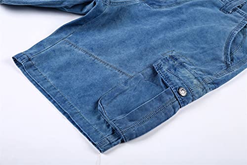 Men's Casual Denim Short Plus Size Casual Loose Fit Short Cargo Jean Pants Hip Hop Work Short Jeans With Pockets (Blue,38)