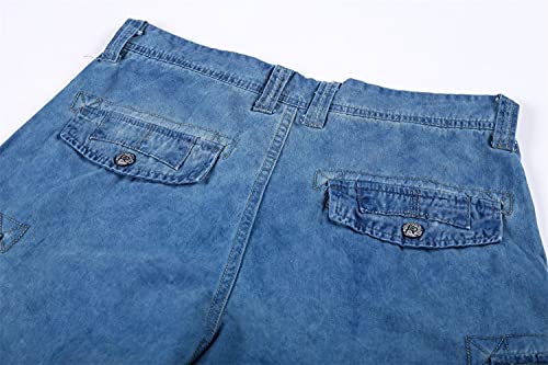 Men's Casual Denim Short Plus Size Casual Loose Fit Short Cargo Jean Pants Hip Hop Work Short Jeans With Pockets (Blue,38)