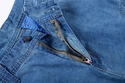 Men's Casual Denim Short Plus Size Casual Loose Fit Short Cargo Jean Pants Hip Hop Work Short Jeans With Pockets (Blue,38)