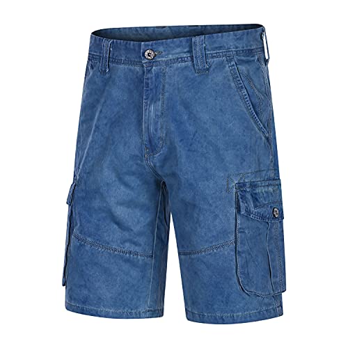 Men's Casual Denim Short Plus Size Casual Loose Fit Short Cargo Jean Pants Hip Hop Work Short Jeans With Pockets (Blue,38)