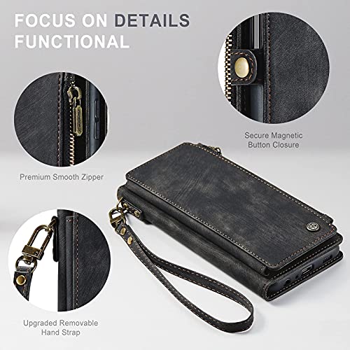 Defencase Samsung Galaxy A32 5G Case, Samsung A32 5G Wallet Case, Premium Durable PU Leather [Magnetic Flip] [Zipper Pocket] [Lanyard Strap Wristlet] [Card Holder] Phone Case for Galaxy A32 5G, Black