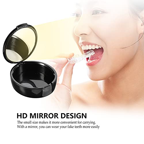 EXCEART Denture Bath Box Cup Box Holder Storage Soak Container Fake Teeth Storage Case Teeth Retainer Storage Container with Mirror for Travel Cleaning Black
