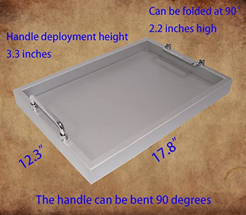 Mcbz Living & Kitchen Room Decoration Service Tray, Banquet Table & Tea Table Coffee Tray, 90° Folding Metal Handle, 17.8 x 12.3 inches (Silver)