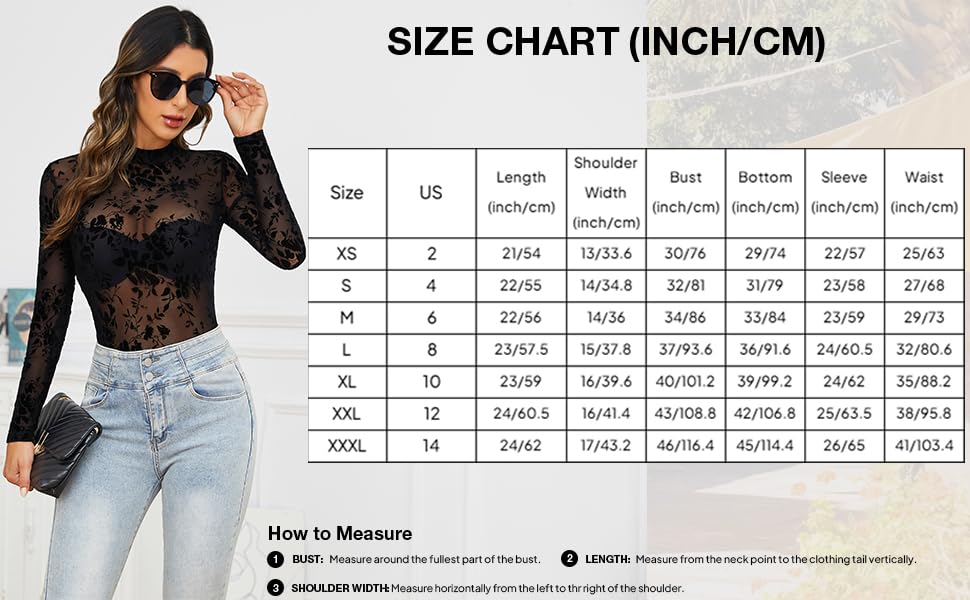 GAMISS Mesh Tops for Women Sheer Long Sleeve Mesh Tops Mock Neck Sexy Tops Black Floral L