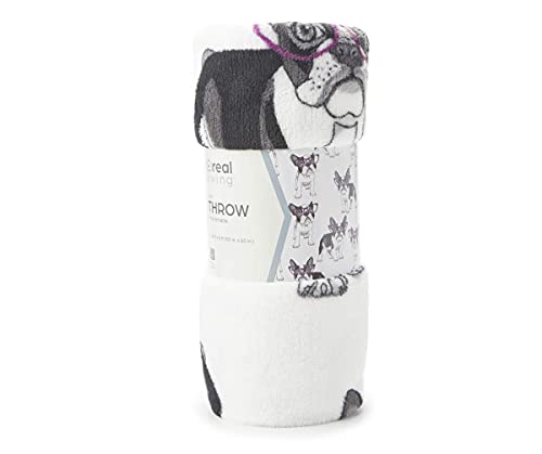 Real Living Fleece Throw Blanket Bulldogs Dogs Glasses Black White