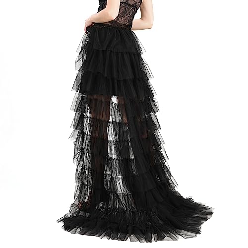 AWAYTR Maxi Mesh Tulle Skirt for Women - Detachable Wedding Train Dress, Floor Length Overlay Long Tutu Skirts for Prom(Black)