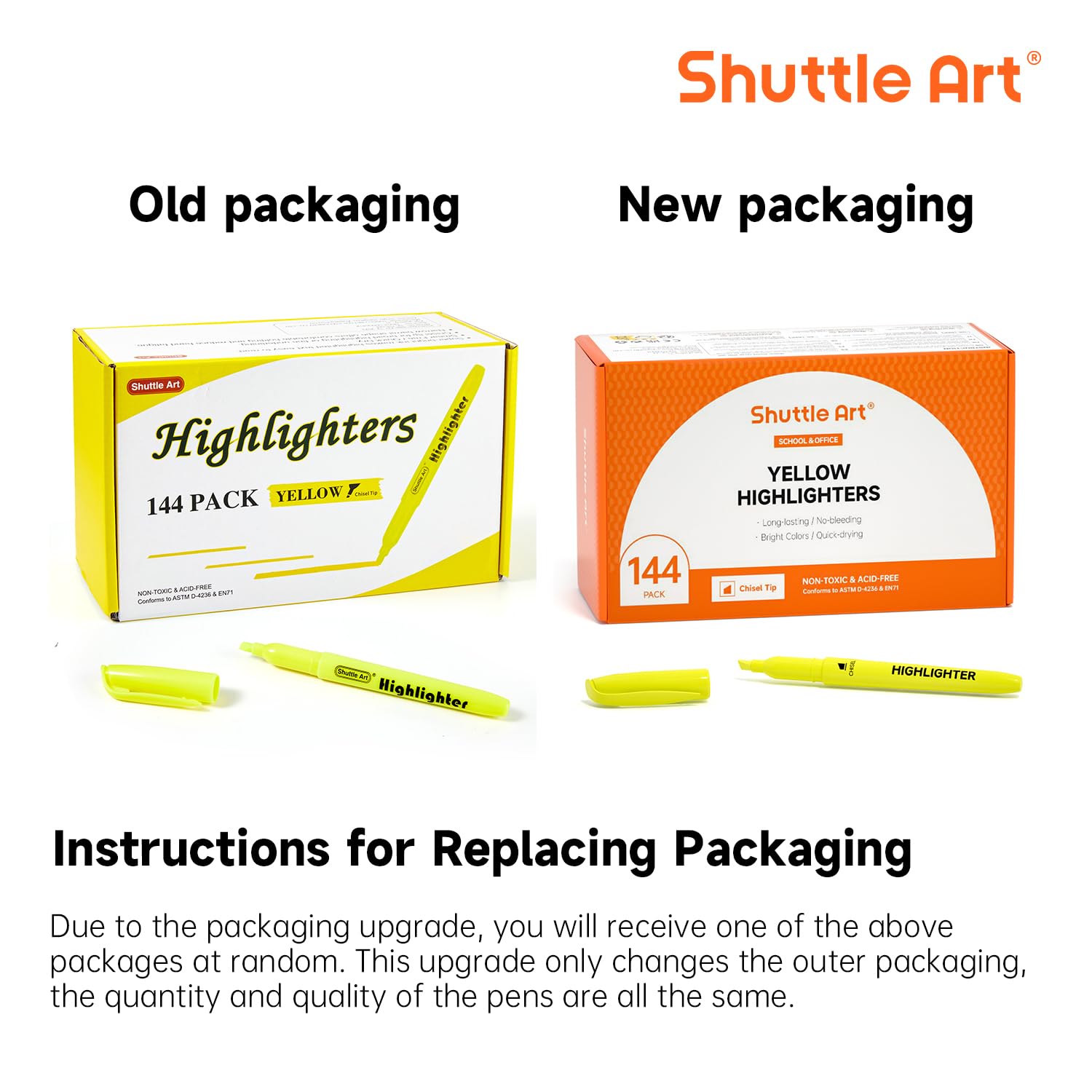 Shuttle Art 144 Pack Highlighters, Yellow Highlighter Pen Bulk with Versatile Chisel Tip Dry-Quickly Non-Toxic Highlighter Markers for Adults Kids Highlighting in Home School Office
