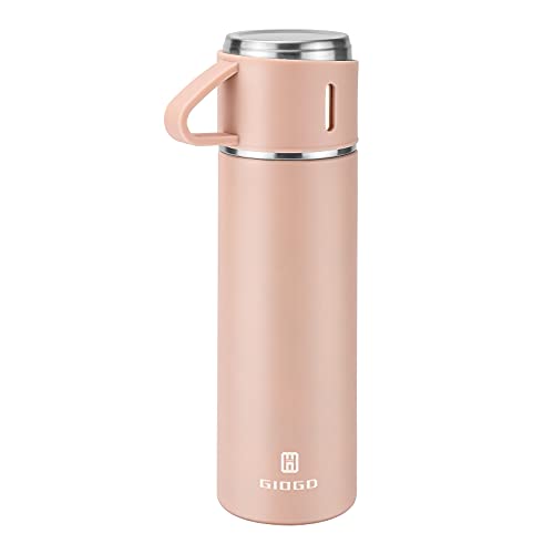 Stainless Steel Thermo 500ml/16.9oz Vacuum Insulated Bottle with Cup for Coffee Hot drink and Cold drink water flask.(Pink,Single)
