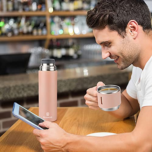 Stainless Steel Thermo 500ml/16.9oz Vacuum Insulated Bottle with Cup for Coffee Hot drink and Cold drink water flask.(Pink,Single)