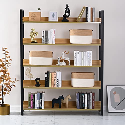 ECDYQXVU 1 Pack Cotton Rope Storage Baskets,15x10x9 in,Collapsible Storage Bins, Decorative Woven Basket Cube Storage Organizer for Nursery, Laundry, Towel, Clothes, Cosmetics, Books(White/Beige)