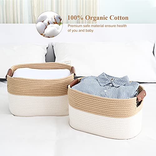 ECDYQXVU 1 Pack Cotton Rope Storage Baskets,15x10x9 in,Collapsible Storage Bins, Decorative Woven Basket Cube Storage Organizer for Nursery, Laundry, Towel, Clothes, Cosmetics, Books(White/Beige)