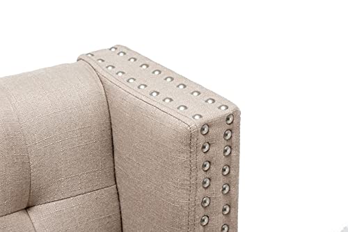 Yongqiang Modern Upholstered Bench with Back Tufted Loveseat Settee for Dining Room Living Room Entryway Sofa Couch Banquette with Wood Legs Khaki