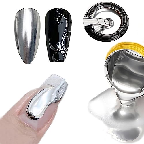 Hacaus 1PCS Mirror Metal Gel Polish Metallic Silver Gel Nail Polish Glossy Painted Nail Gel Soak Off Painting Drawing UV Gel Nail Art