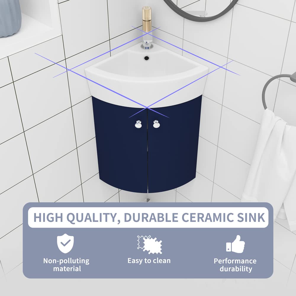 Yone jx je Corner Bathroom Vanity Sink Combo for Small Cabinet And Storage Space Saving Wall Mounted Cabinet Set, Ceramic Sink