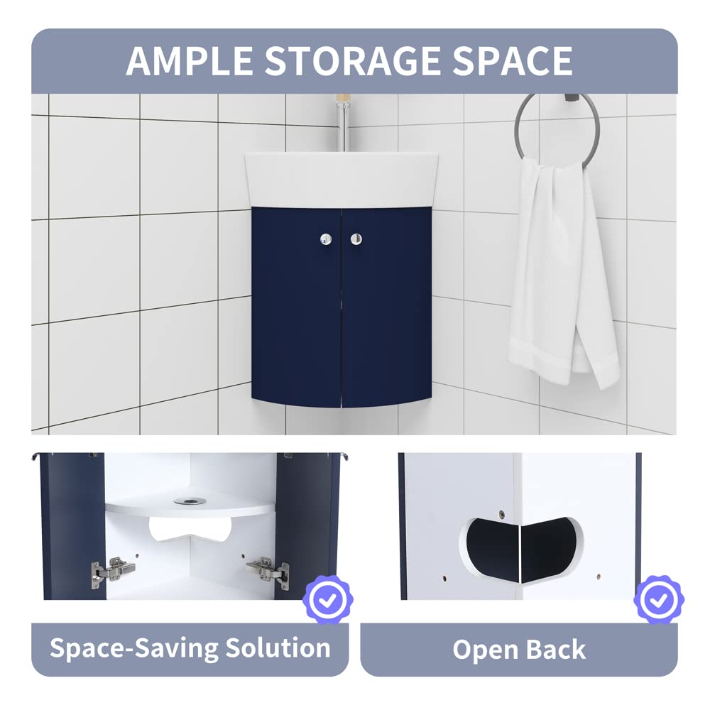 Yone jx je Corner Bathroom Vanity Sink Combo for Small Cabinet And Storage Space Saving Wall Mounted Cabinet Set, Ceramic Sink