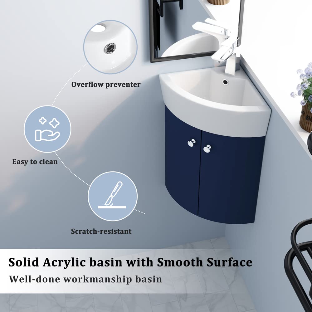 Yone jx je Corner Bathroom Vanity Sink Combo for Small Cabinet And Storage Space Saving Wall Mounted Cabinet Set, Ceramic Sink