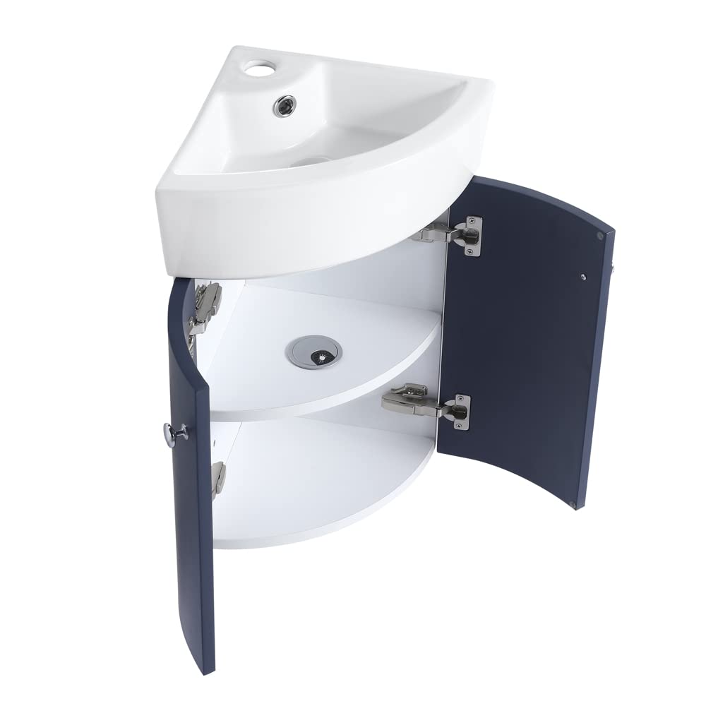 Yone jx je Corner Bathroom Vanity Sink Combo for Small Cabinet And Storage Space Saving Wall Mounted Cabinet Set, Ceramic Sink