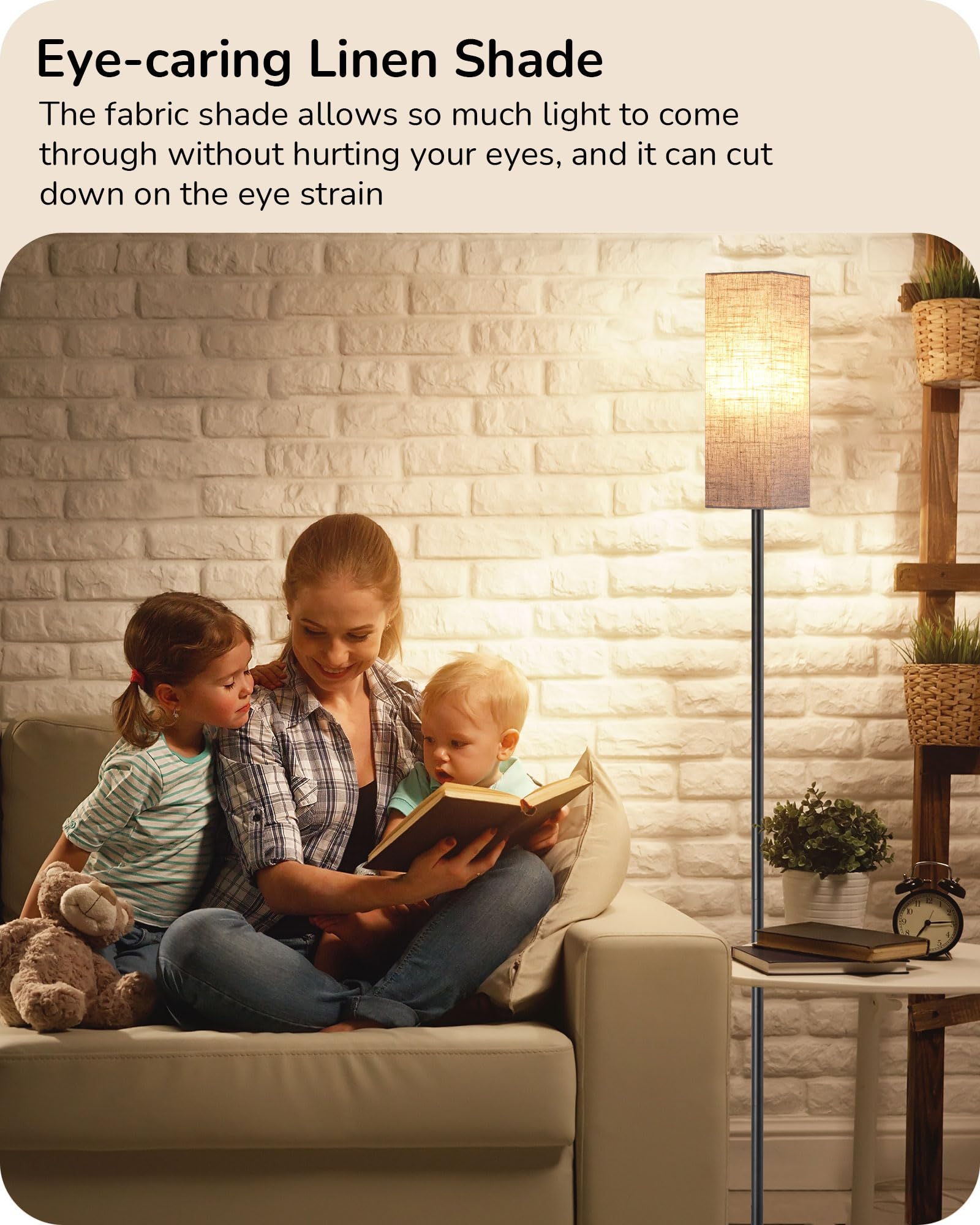 EDISHINE Modern Corner Floor Lamp, 65" Minimalist Pole Lamp with Remote, Dimmable Tall Reading Light for Living Room, Bedroom, Office, 9W LED Bulb Included (Black)