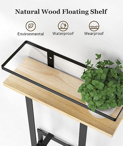 Luxspire Towel Racks Wall Mounted for Bathroom, Towel Holder Wall Mounted with Wooden Floating Shelf & 3 Metal Hooks, Rolled Bath Towel and Hand Towel Rack for Bathroom, Black + Wooden