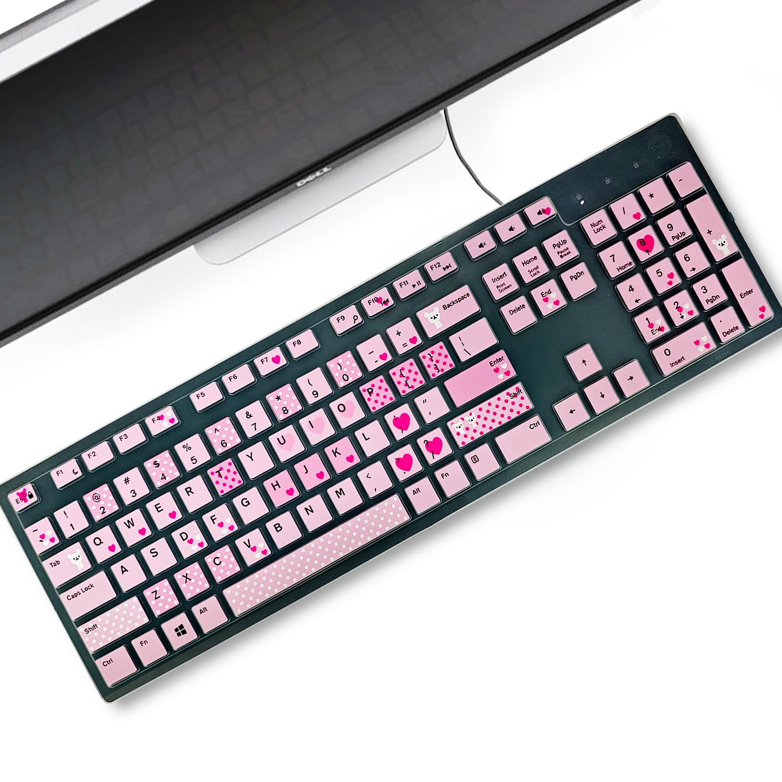 YongMai Keyboard Covers for Dell KM636 KB216 Wireless Wired Keyboards, Dell Optiplex 5250 3050 3240 5460 7450 7050/Dell Inspiron AIO 3475 3670 3477 Silicone Desktop Computer Keyboard Skins (Love Bear)