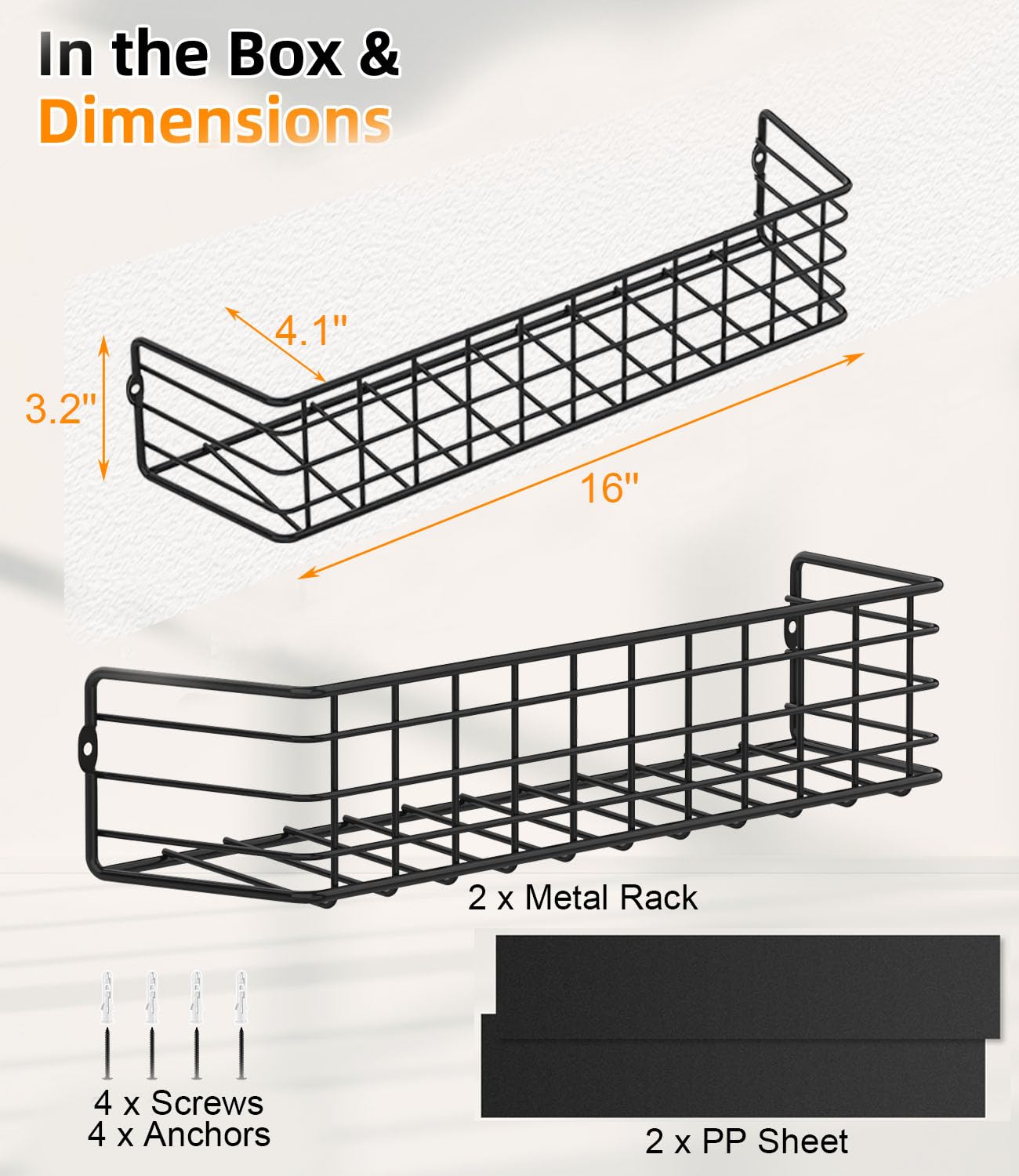 PrimZooty Kids Bookshelf - 2PACK, Black, 4.1" D x 16" W x 3.2" H, Metal Book Shelf for Wall, Versatile Floating Bookshelf for Nursery Toddler Classroom Bedroom, Kitchen, Pantry, Room Décor