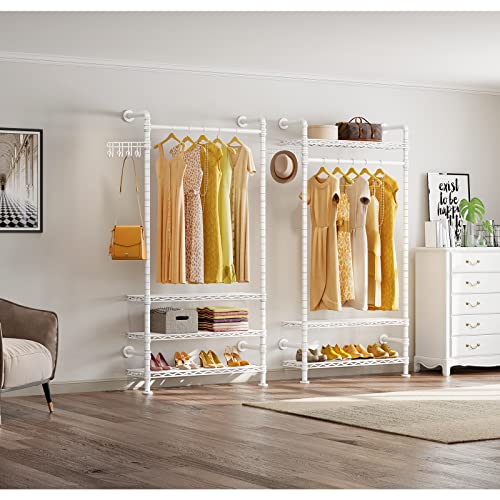 Timate F1 Pipe Clothes Rack Wall Mount Heavy Duty Closet Organizer System Hanging Closet Rack for Clothes, Closet Kit Walk in Closet Systems, Adjustable Storage Closet Shelves Wardrobe Closet, White