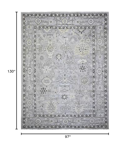 Shahbanu Rugs Silver Gray Afghan Angora Oushak with All Over Pattern Natural Dyes Soft Wool Hand Knotted Oriental Rug (8'1"x10'10")