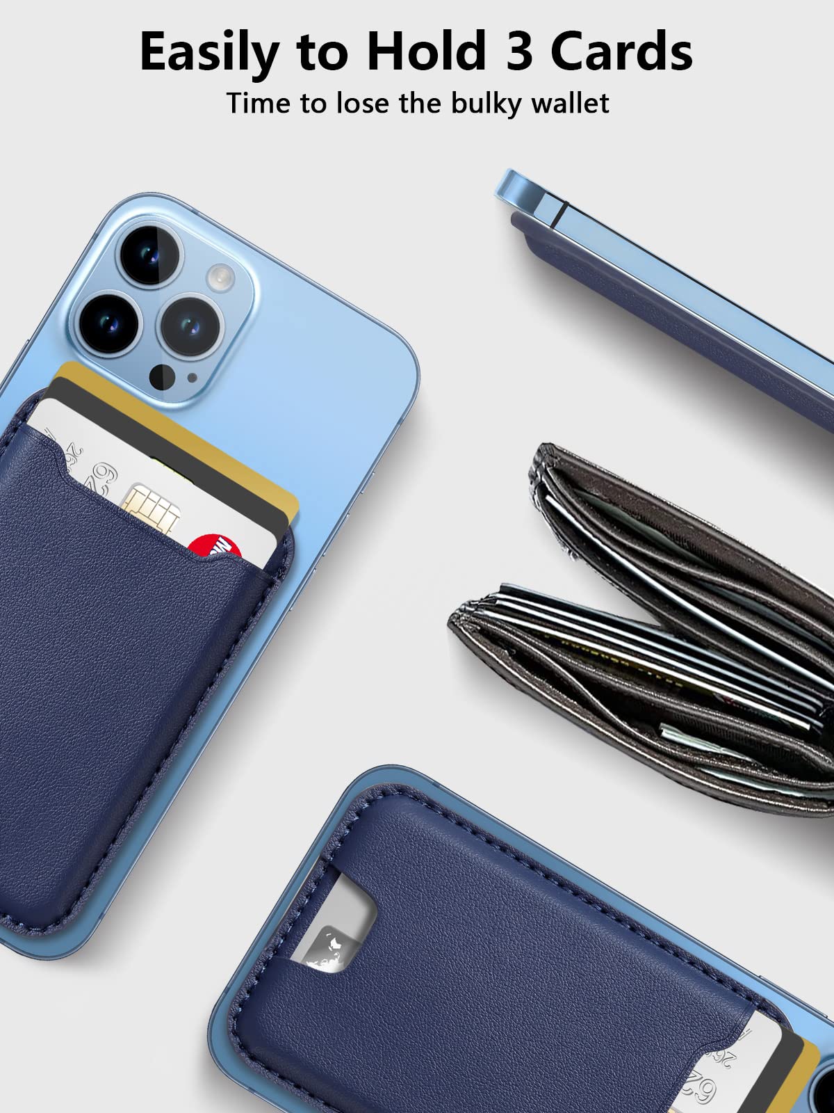TopMade for Magsafe Wallet, Magnetic Wallet Card Holder for iPhone 16/16 Pro, iPhone 15/14/13/12 Series, Leather Magnetic Phone Wallet with Powerful Magnet, RFID Blocking, Fit 4 Cards, Blue