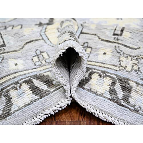 Shahbanu Rugs Silver Gray Afghan Angora Oushak with All Over Pattern Natural Dyes Soft Wool Hand Knotted Oriental Rug (8'1"x10'10")
