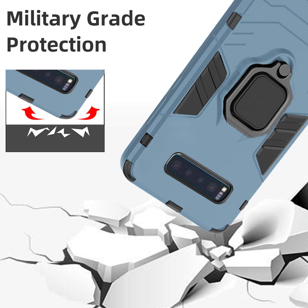 AKABEILA Case for Samsung Galaxy S9 Plus Shockproof Silicone Phone Case Heavy Duty Full Body Armour Dual Layer Protective Cover with Finger Ring Kickstand [Support Magnetic Car Mount] Blue