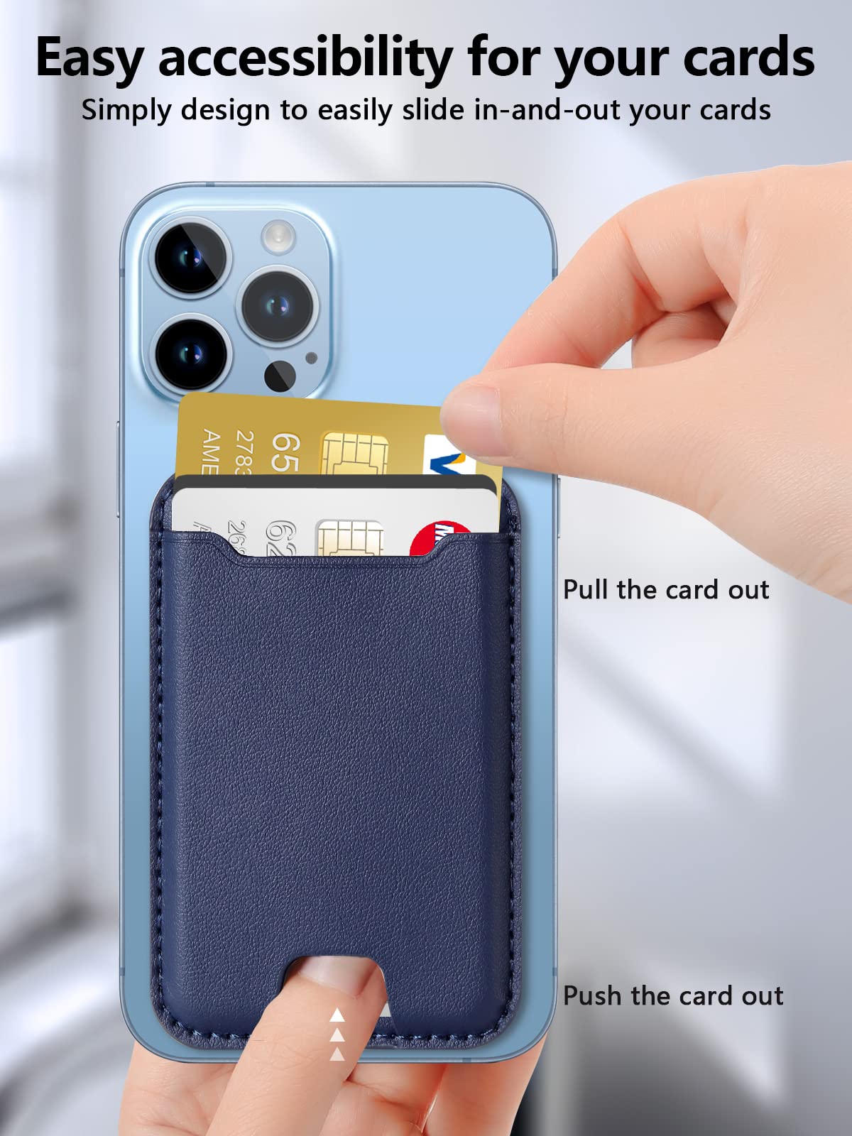 TopMade for Magsafe Wallet, Magnetic Wallet Card Holder for iPhone 16/16 Pro, iPhone 15/14/13/12 Series, Leather Magnetic Phone Wallet with Powerful Magnet, RFID Blocking, Fit 4 Cards, Blue