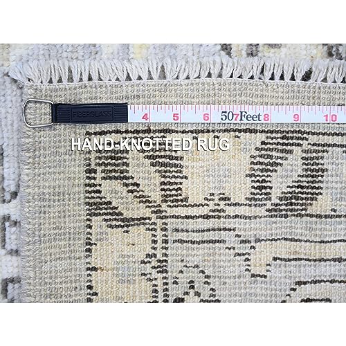 Shahbanu Rugs Silver Gray Afghan Angora Oushak with All Over Pattern Natural Dyes Soft Wool Hand Knotted Oriental Rug (8'1"x10'10")