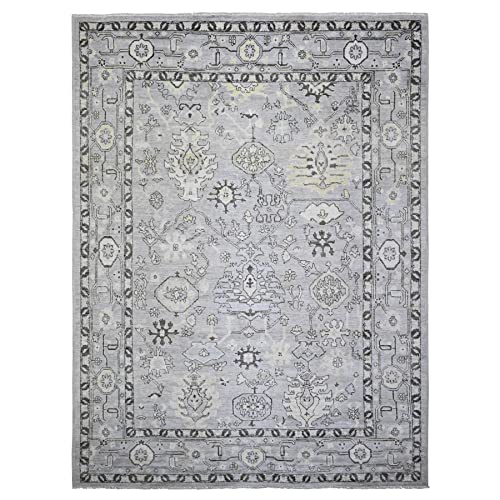 Shahbanu Rugs Silver Gray Afghan Angora Oushak with All Over Pattern Natural Dyes Soft Wool Hand Knotted Oriental Rug (8'1"x10'10")
